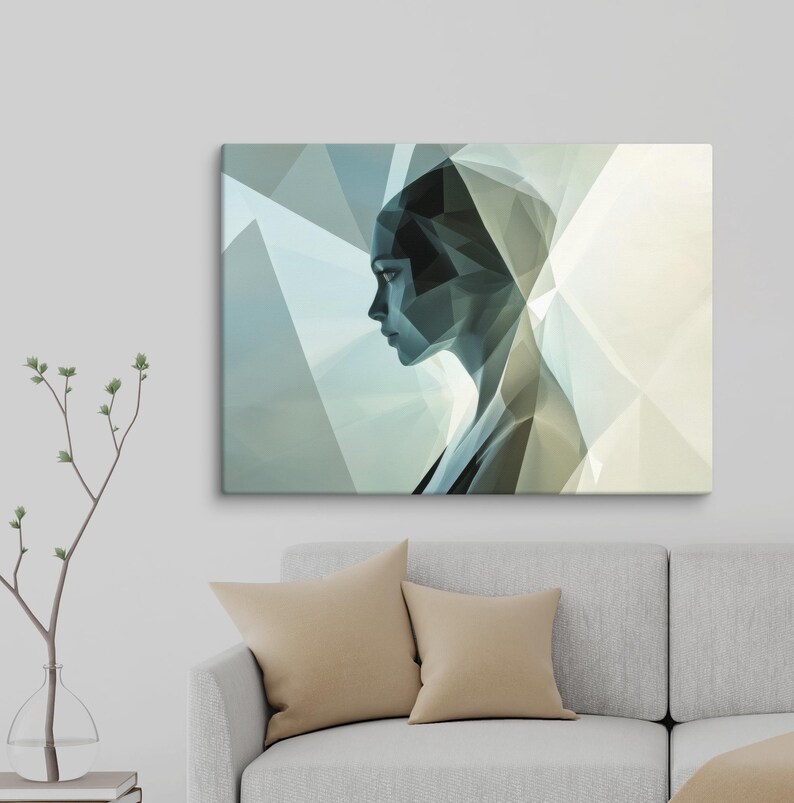 Modern Abstract Portrait Art Print, Geometric Female Silhouette Wall ...