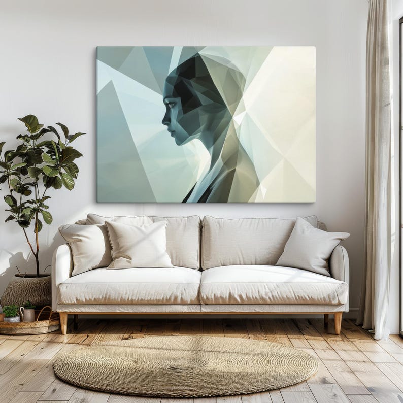 Modern Abstract Portrait Art Print, Geometric Female Silhouette Wall ...