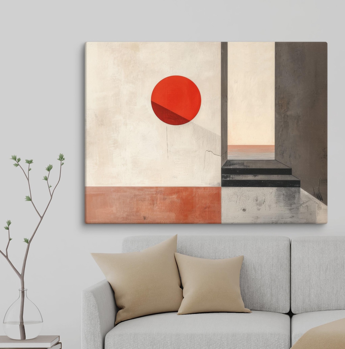 Canvas Modern Geometric Minimalist Art Ready to Hang Abstract Canvas ...