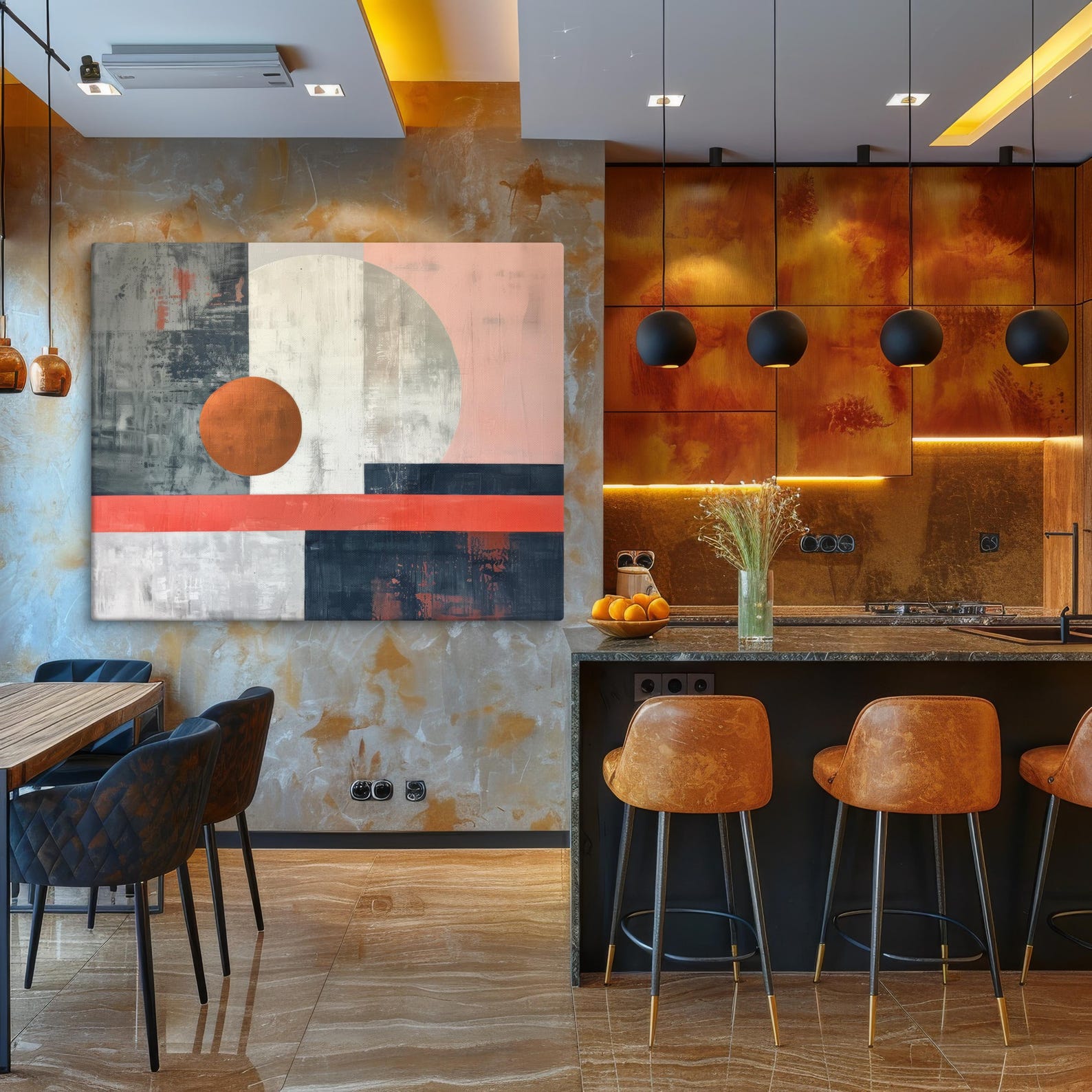 Canvas Modern Geometric Abstract Art – Ready to Hang Contemporary ...