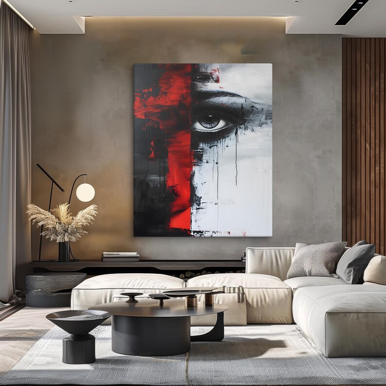 Abstract Eye Art Print, Black and Red Modern Wall Art Decor, Expressive ...
