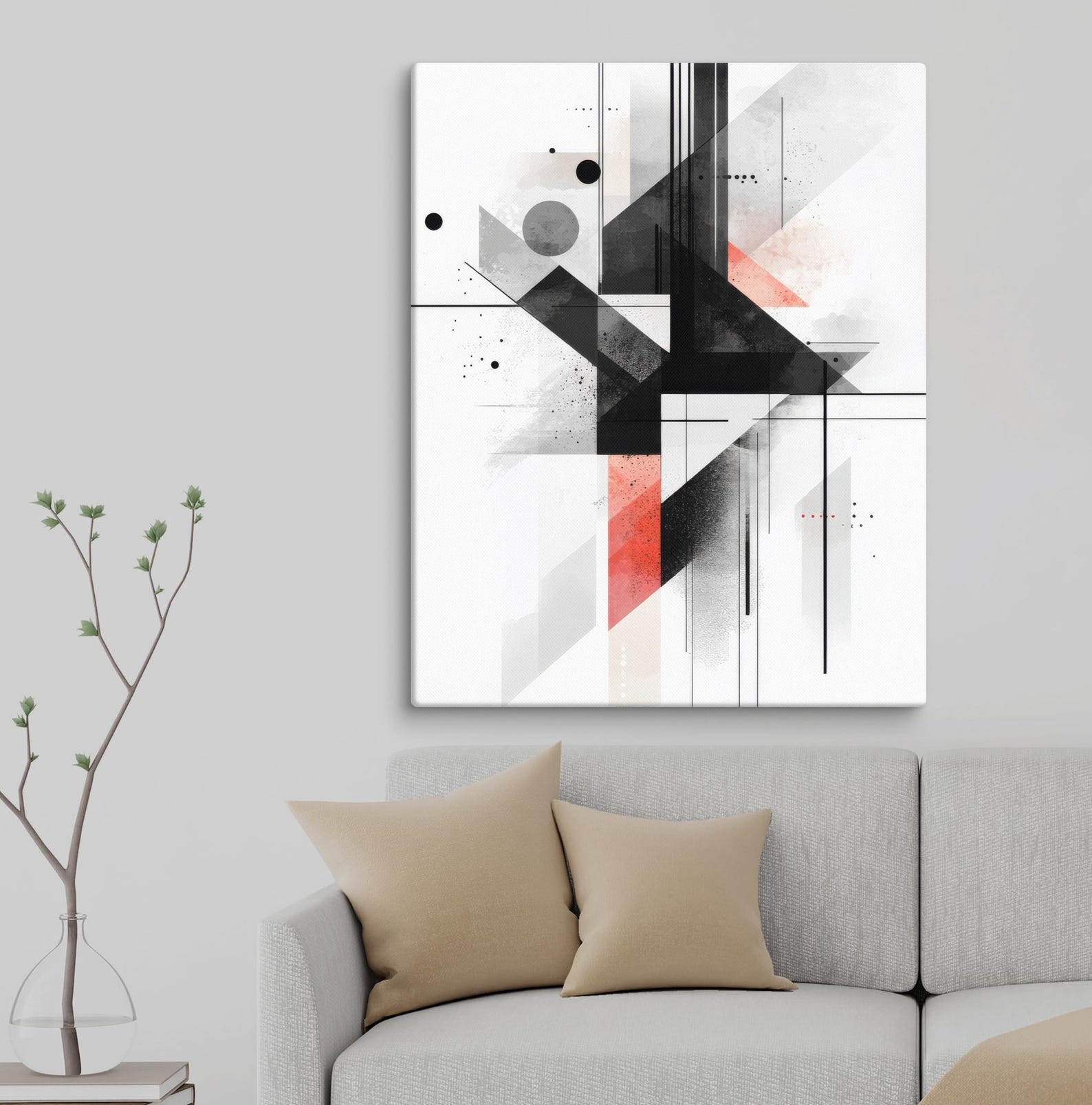 Modern Geometric Abstract Art Print, Minimalist Black and Red Shapes ...