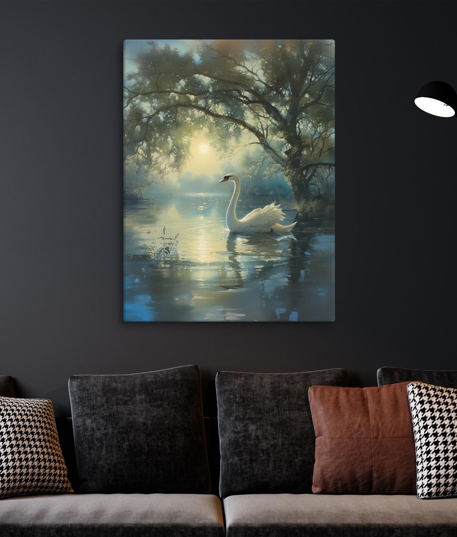 Canvas Elegant Swan at Dawn – Ready to Hang Wall Art, Serene Nature ...