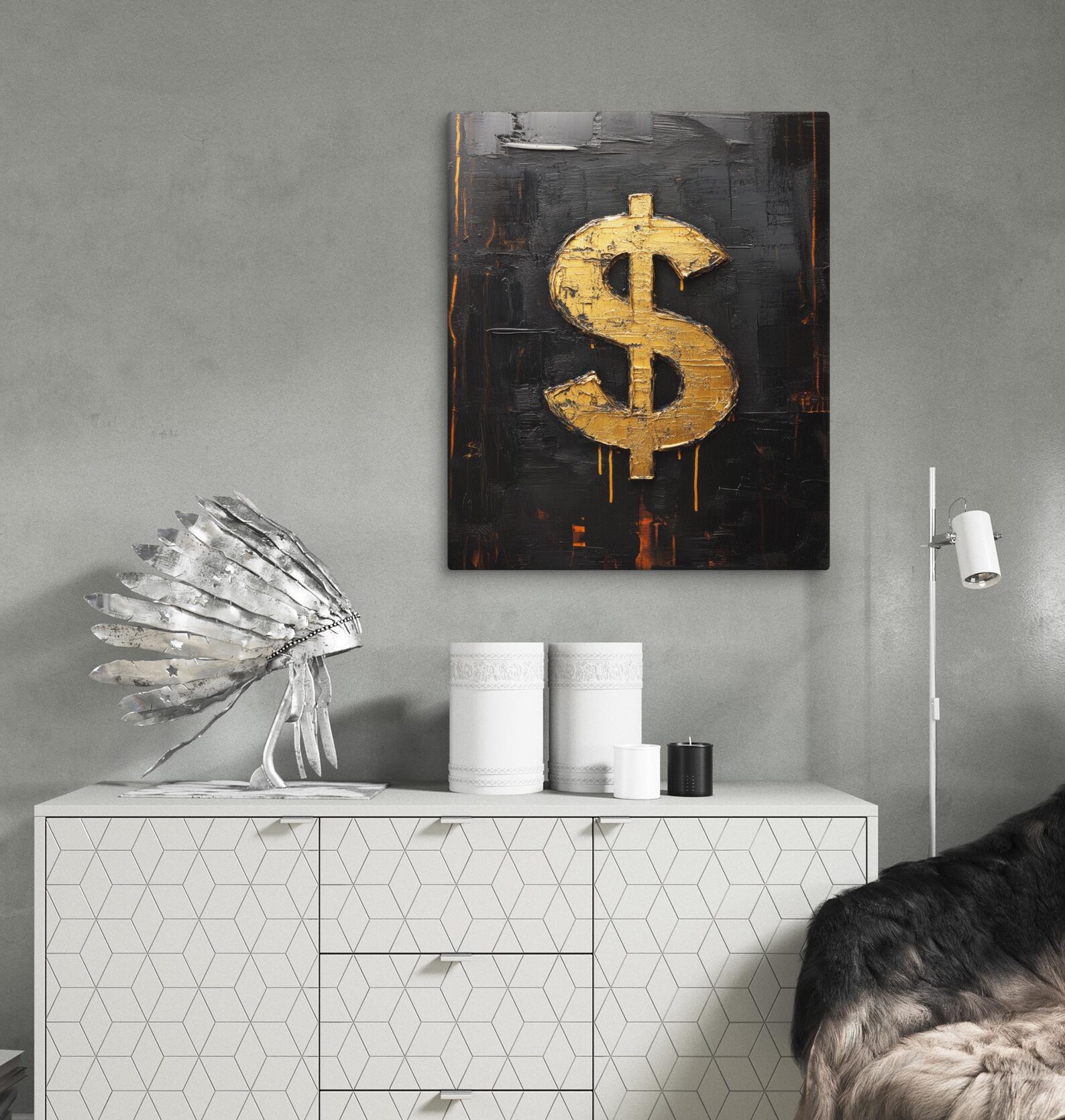 Golden Dollar Sign Canvas, Modern Money Wall Art, Luxury Gold Texture ...