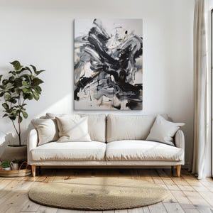 Monochrome Abstract Canvas: Black and White Textured Painting - Etsy