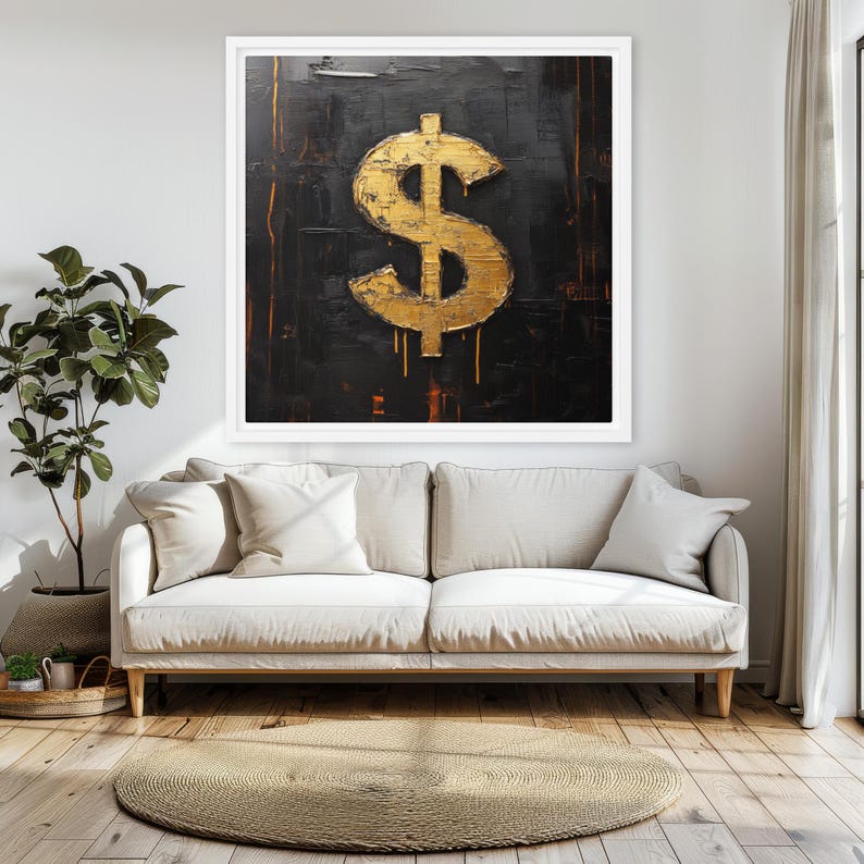 Framed Dollar Sign Canvas, Modern Money Wall Art, Luxury Gold Texture ...