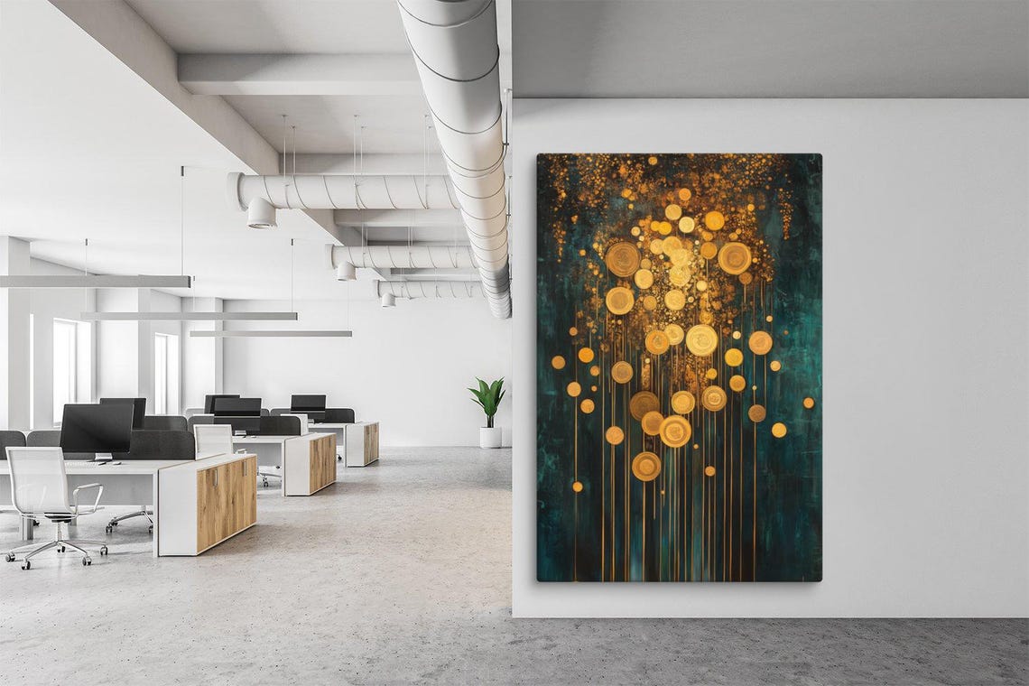 Golden Coin Abstract Canvas Painting, Wealth and Success Modern Wall ...