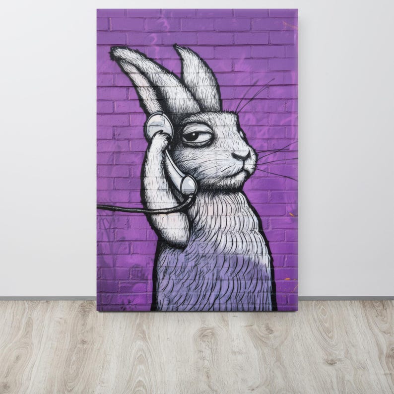 Street Art Rabbit Canvas: Graffiti Urban Art, Edgy Decor - Etsy