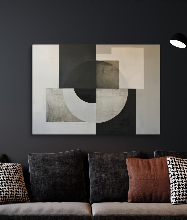 Canvas Monochrome Geometric Abstract Art – Modern Minimalist Canvas ...