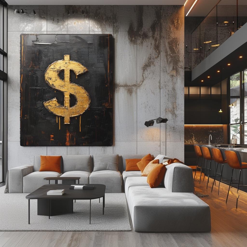 Golden Dollar Sign Canvas, Modern Money Wall Art, Luxury Gold Texture ...