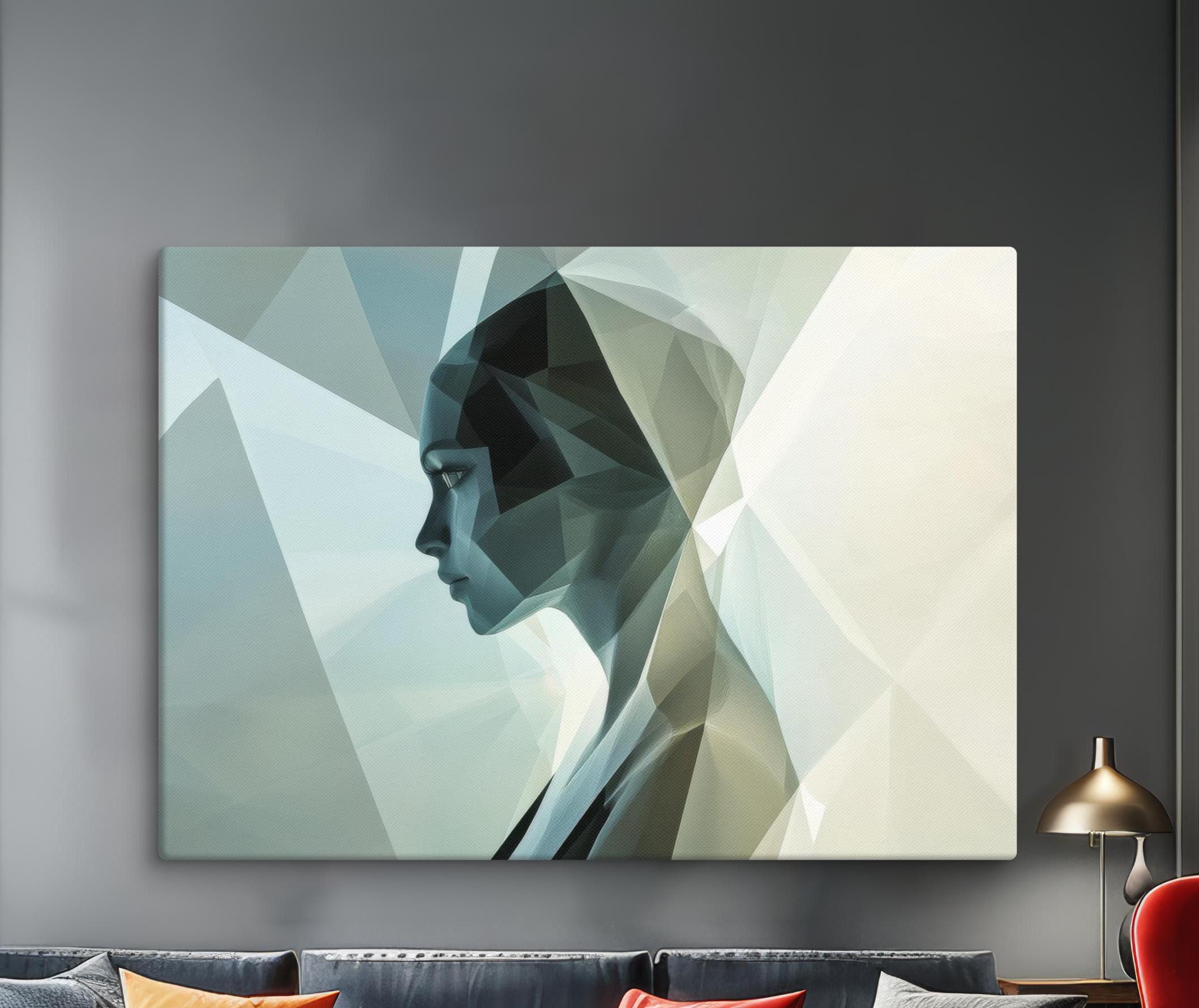 Modern Abstract Portrait Art Print, Geometric Female Silhouette Wall ...