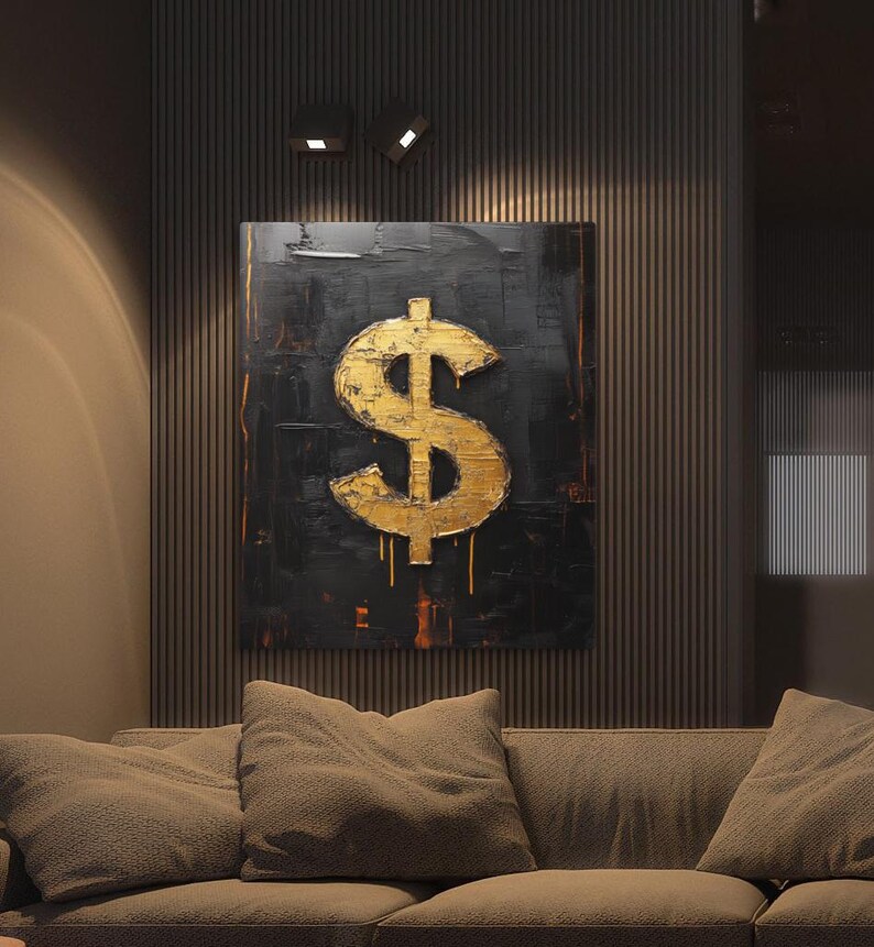 Golden Dollar Sign Canvas, Modern Money Wall Art, Luxury Gold Texture ...