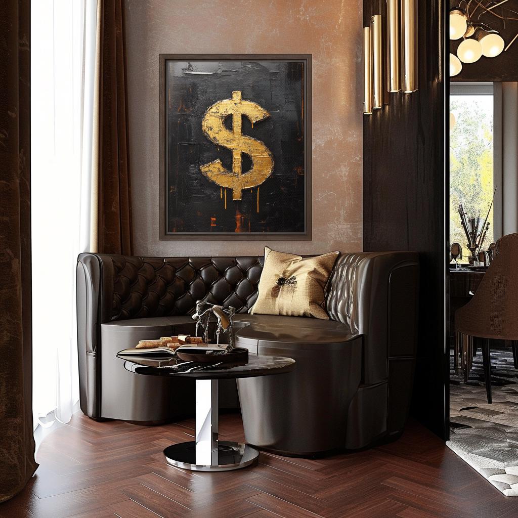 Framed Dollar Sign Canvas, Modern Money Wall Art, Luxury Gold Texture ...