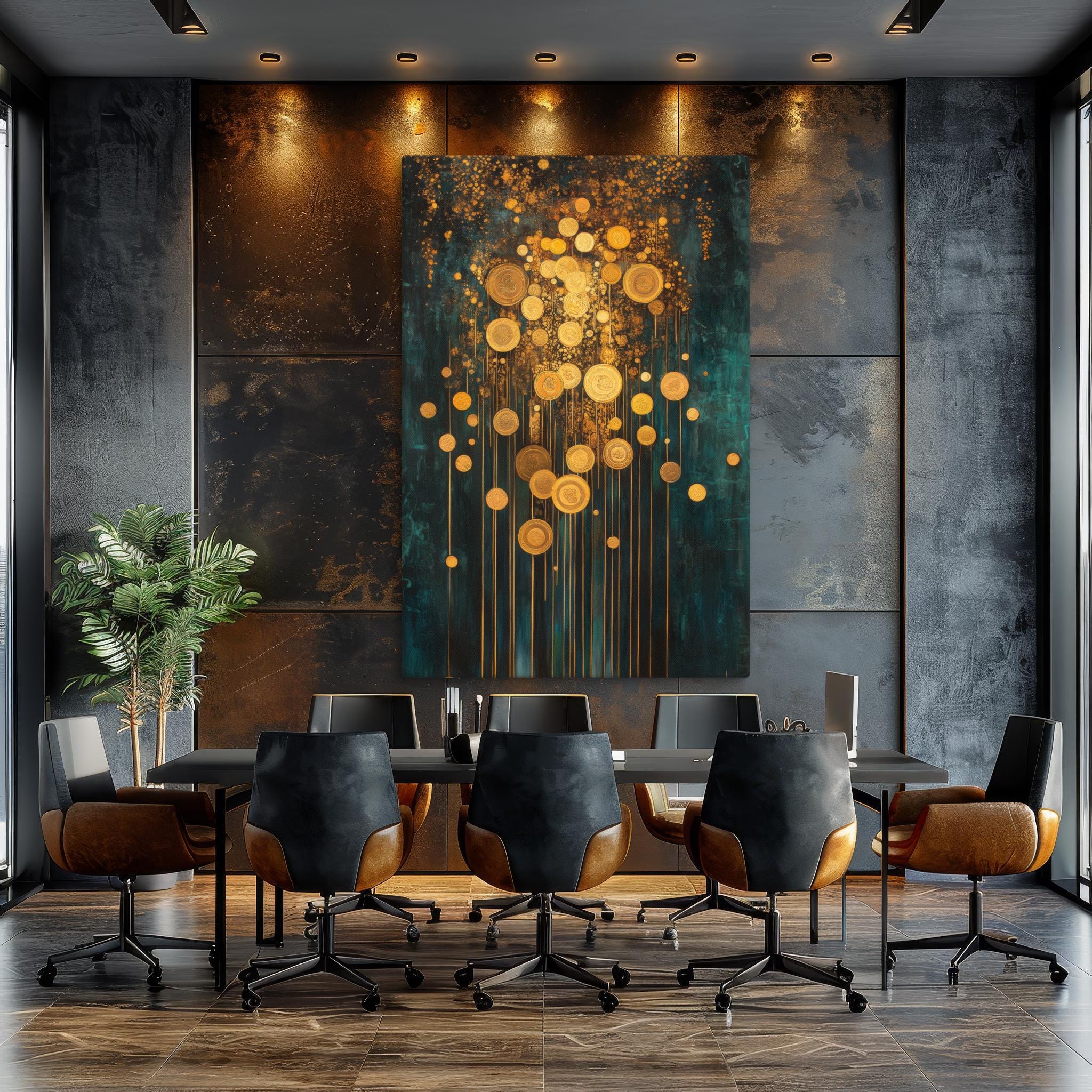 Golden Coin Abstract Canvas Painting, Wealth and Success Modern Wall ...