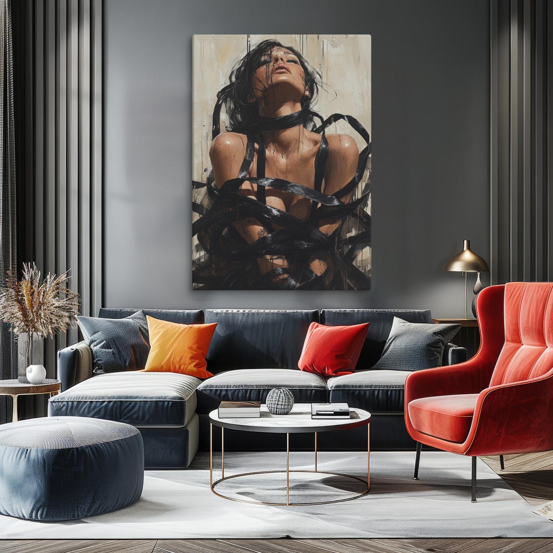 Ensnared Beauty, Erotic Nude Female Art, Sensual Woman Wrapped in Ribbons, Emotional ...