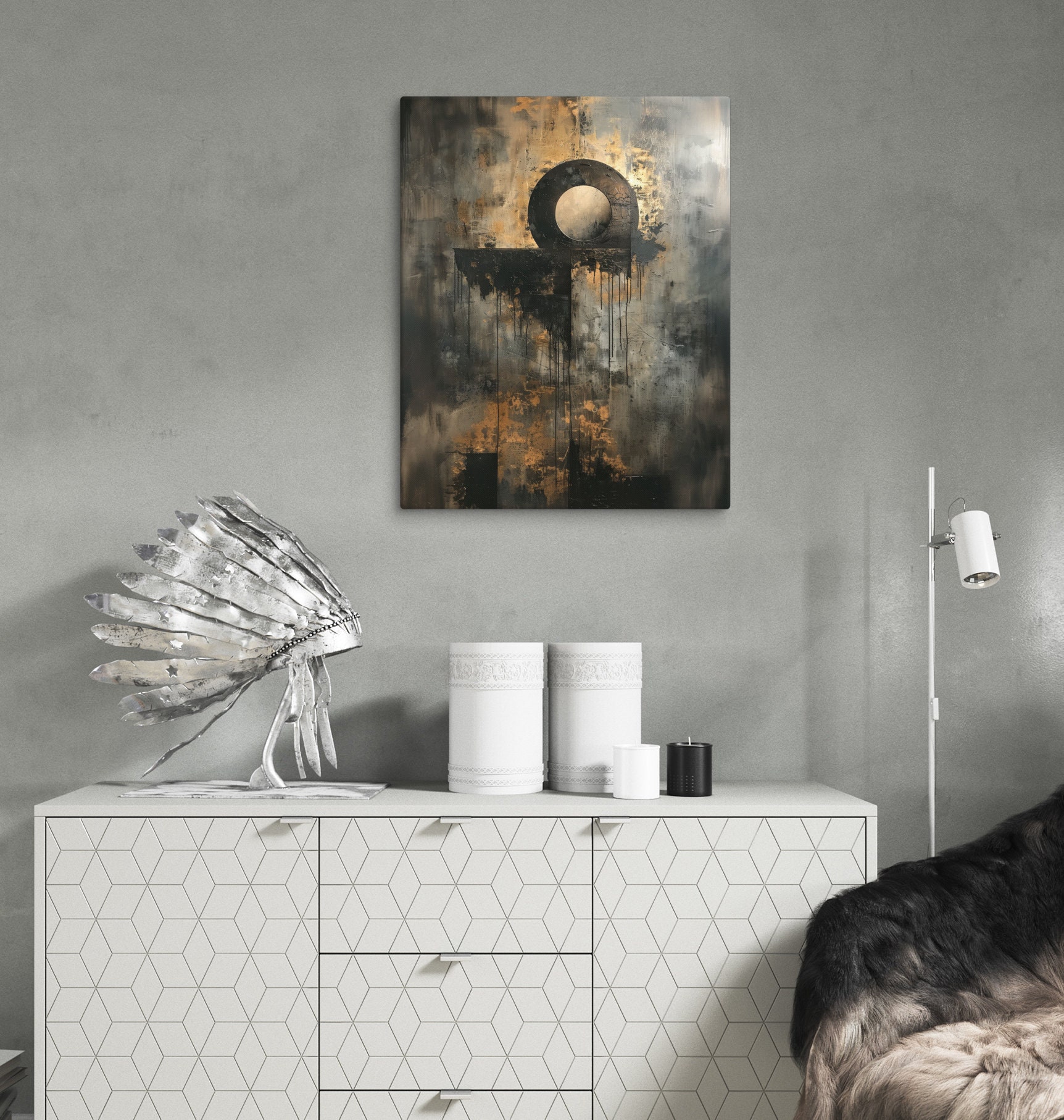 Golden Ankh Abstract Canvas Art - Modern Symbolism, Black & Gold ...