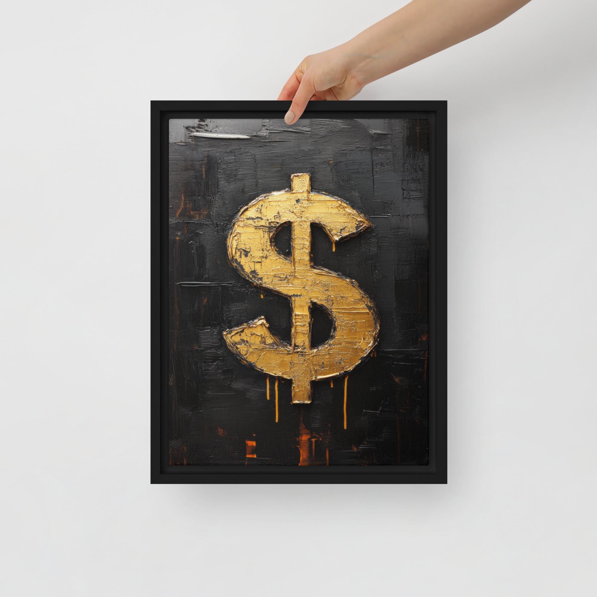 Framed Dollar Sign Canvas, Modern Money Wall Art, Luxury Gold Texture ...