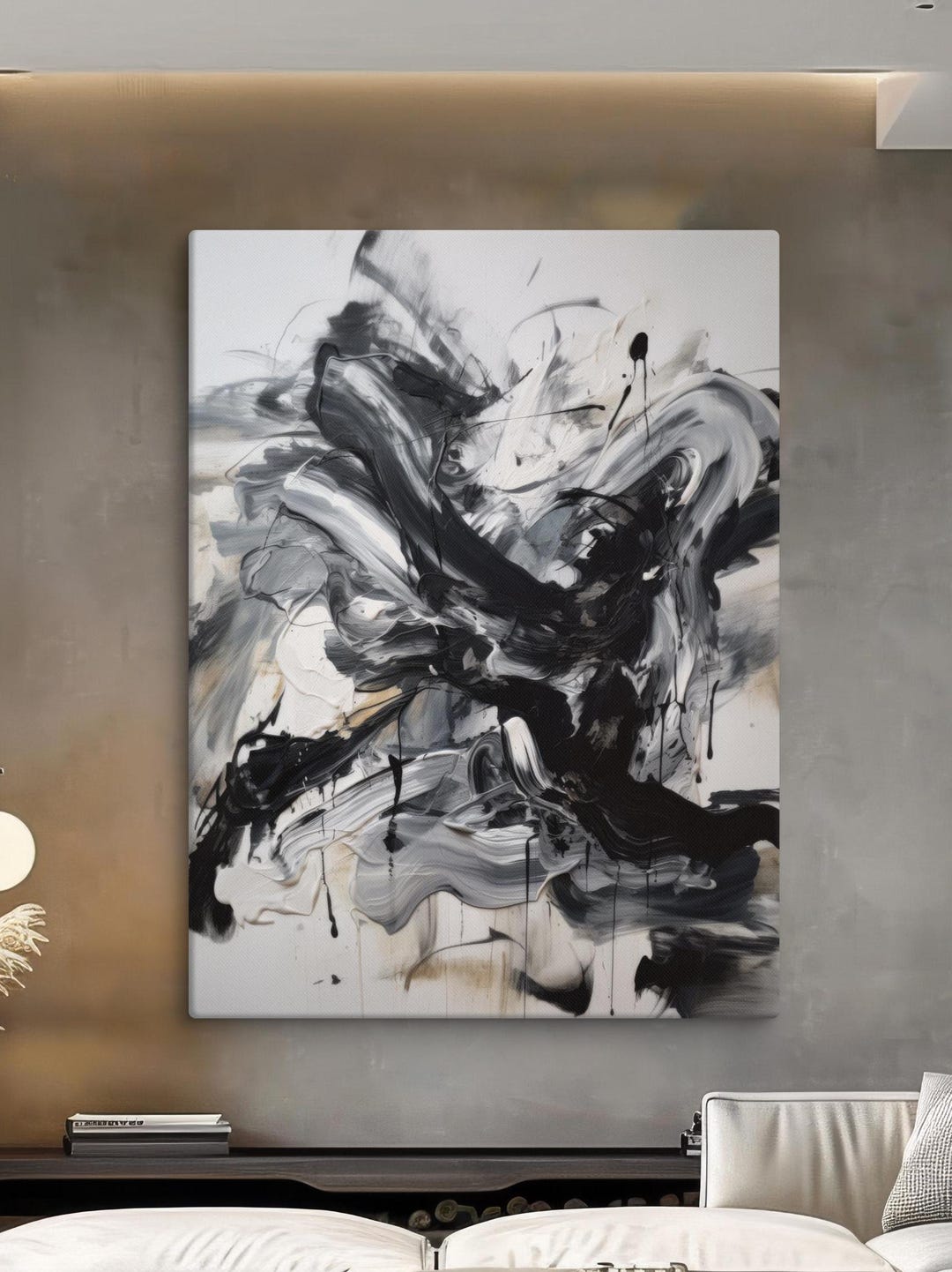 Monochrome Abstract Canvas: Black and White Textured Painting - Etsy