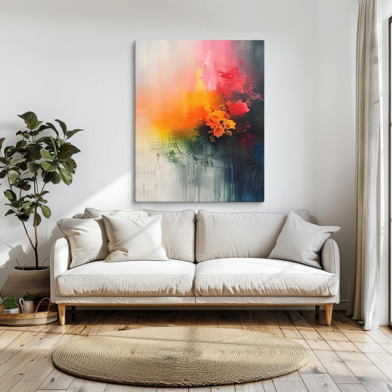 Vibrant Floral Abstract Canvas Art Colorful Modern Wall Decor, Bright ...
