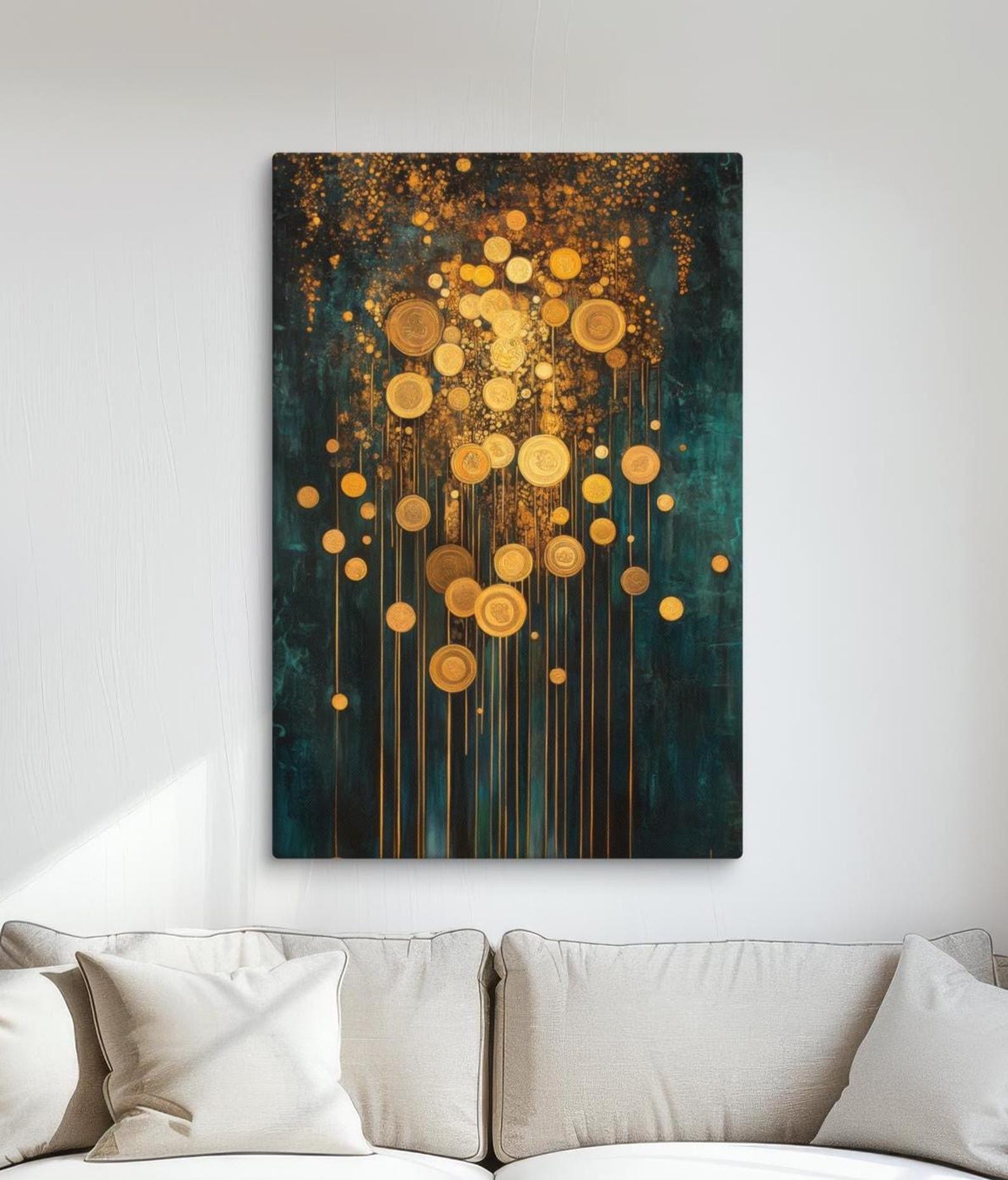 Golden Coin Abstract Canvas Painting, Wealth and Success Modern Wall ...