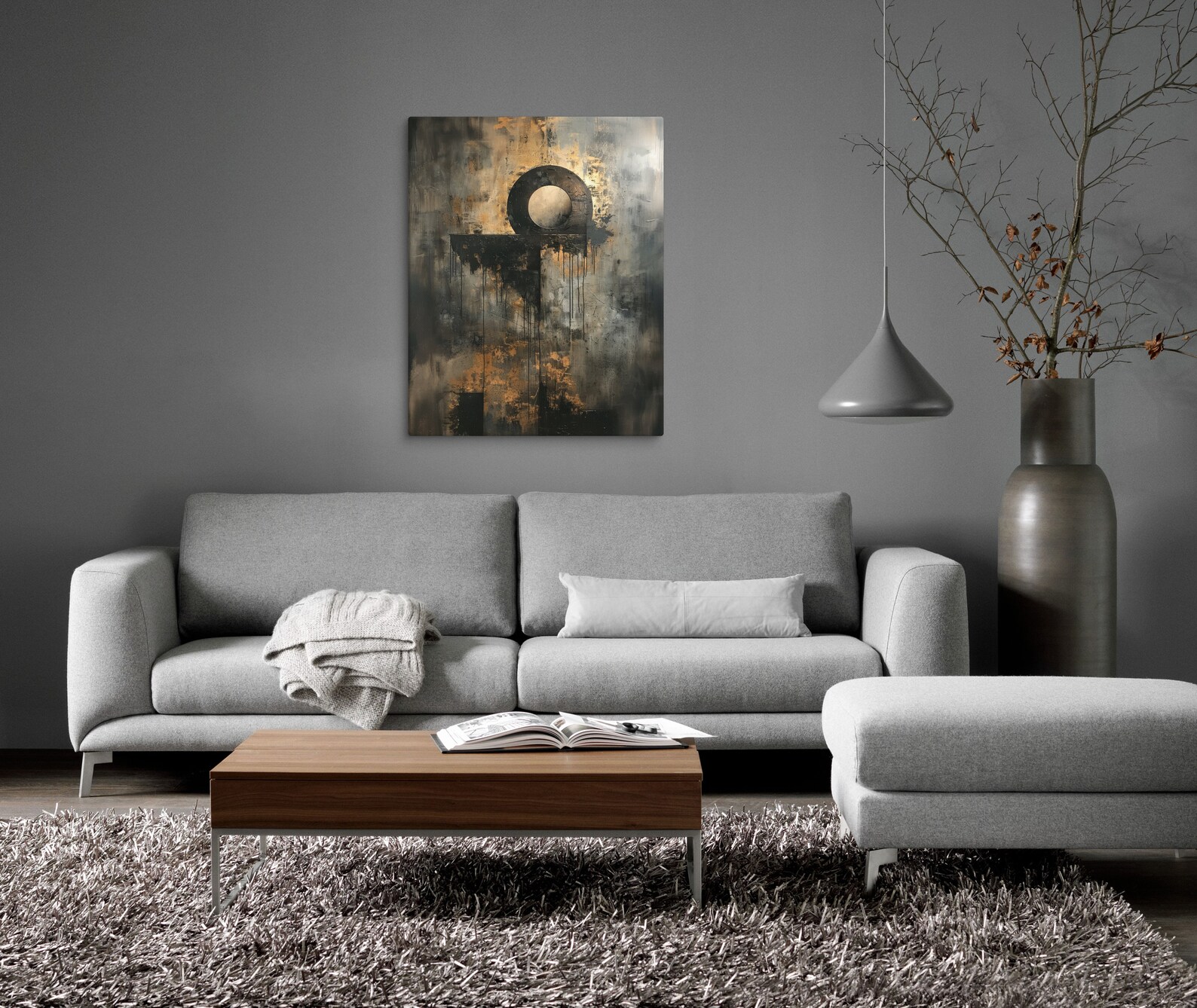 Golden Ankh Abstract Canvas Art - Modern Symbolism, Black & Gold ...