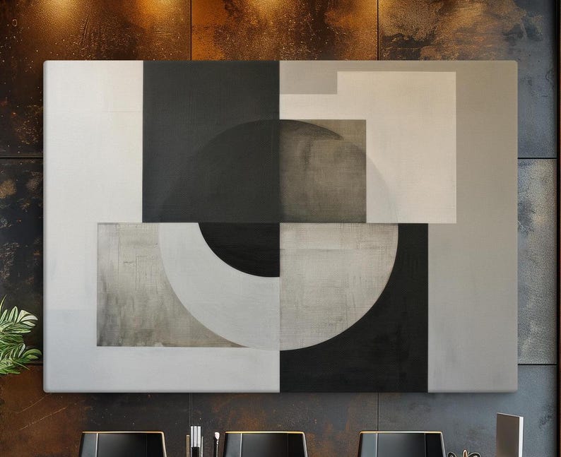 Canvas Monochrome Geometric Abstract Art – Modern Minimalist Canvas ...