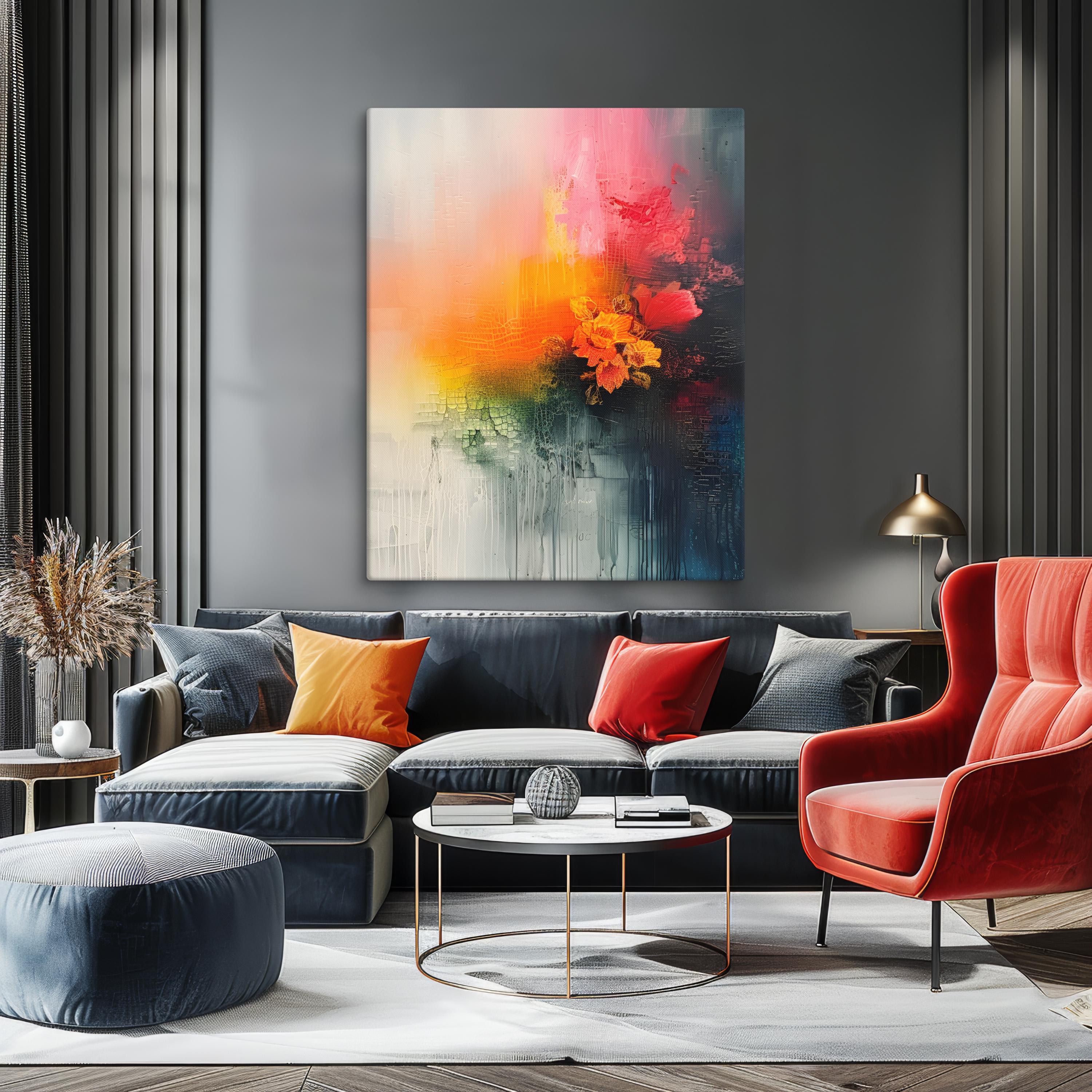 Vibrant Floral Abstract Canvas Art - Colorful Modern Wall Decor, Bright ...