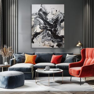 Monochrome Abstract Canvas: Black and White Textured Painting - Etsy