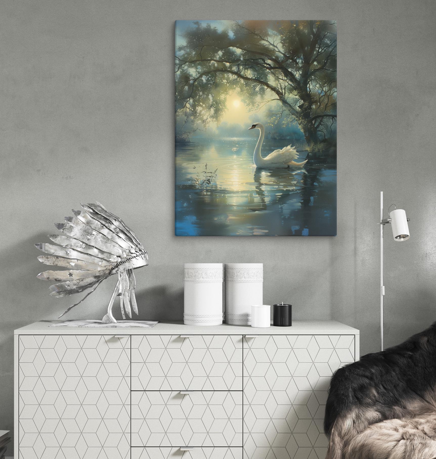 Canvas Elegant Swan at Dawn – Ready to Hang Wall Art, Serene Nature ...