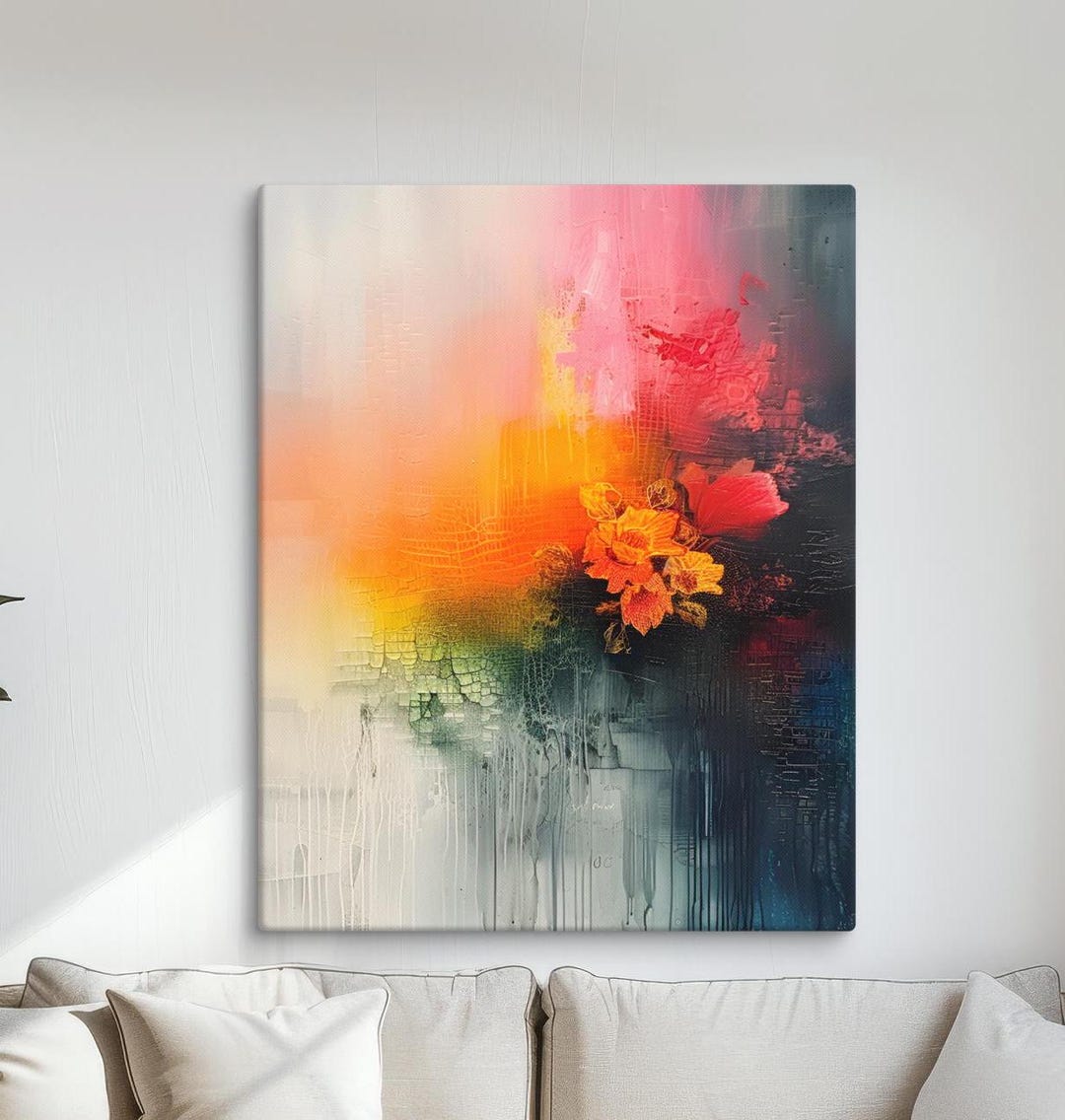 Vibrant Floral Abstract Canvas Art - Colorful Modern Wall Decor, Bright ...