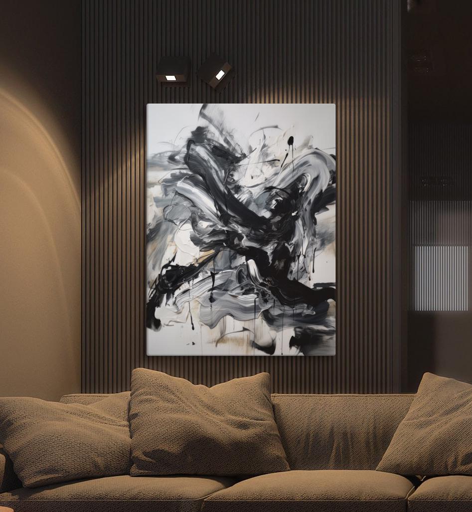 Monochrome Abstract Canvas: Black and White Textured Painting - Etsy