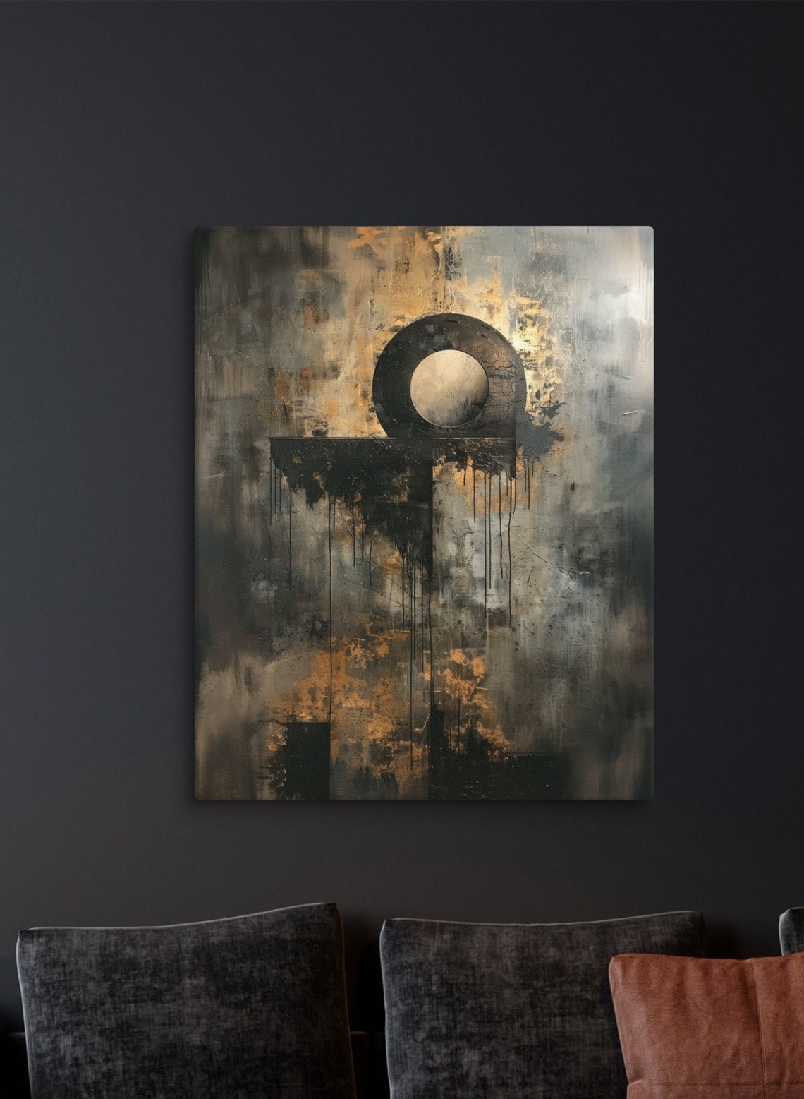 Golden Ankh Abstract Canvas Art - Modern Symbolism, Black & Gold ...