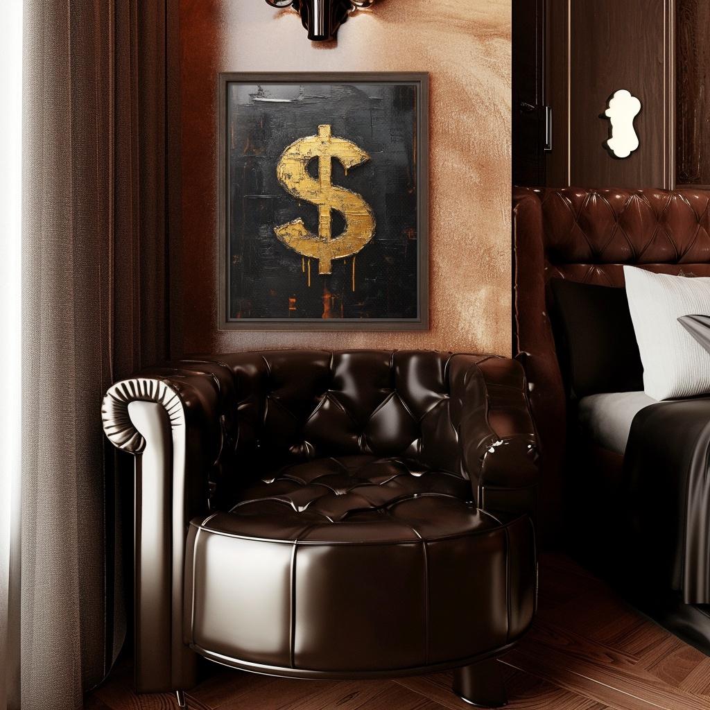 Framed Dollar Sign Canvas, Modern Money Wall Art, Luxury Gold Texture ...