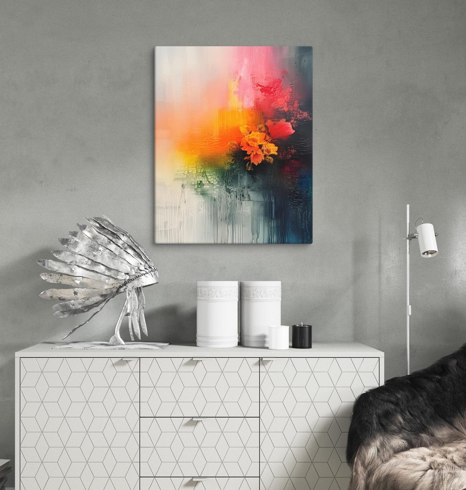 Vibrant Floral Abstract Canvas Art - Colorful Modern Wall Decor, Bright ...