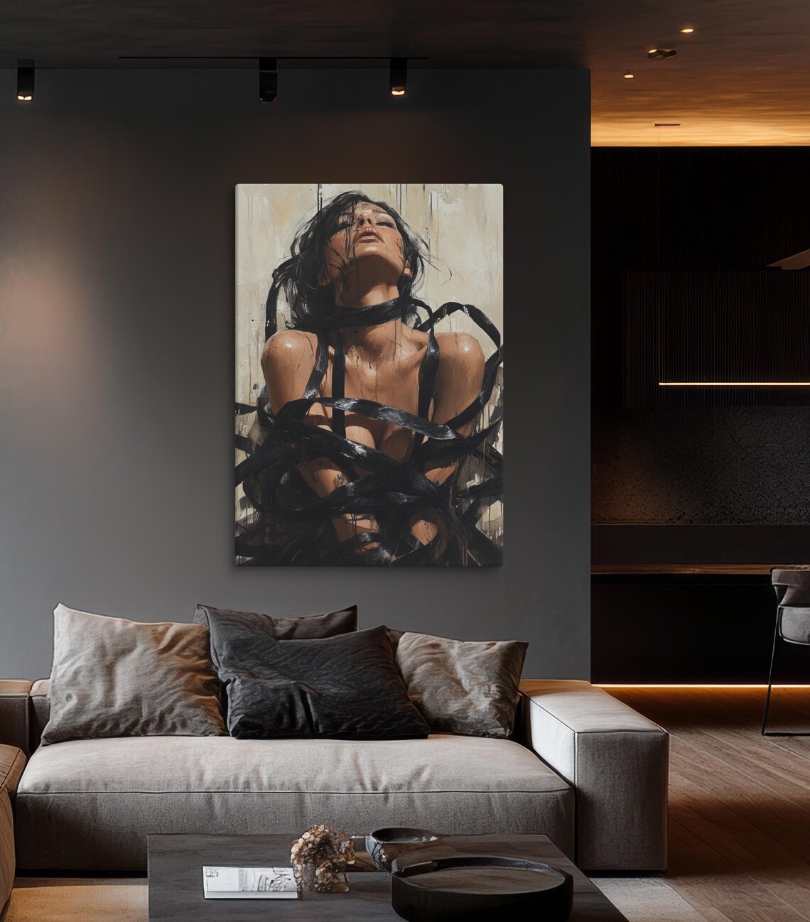 Ensnared Beauty, Erotic Nude Female Art, Sensual Woman Wrapped in Ribbons, Emotional ...