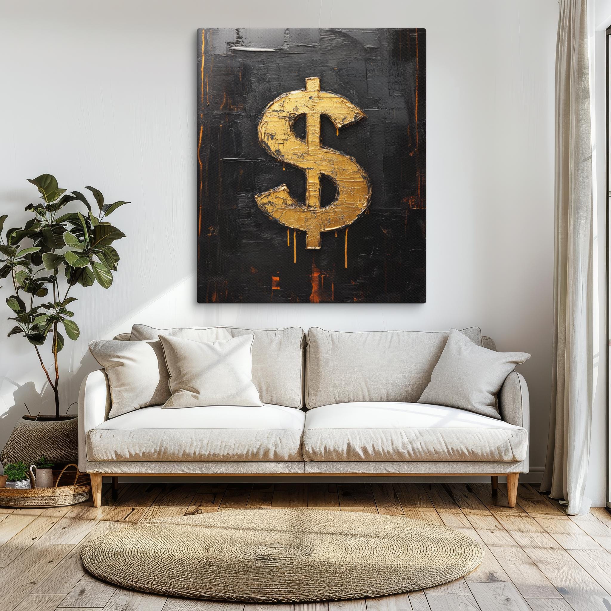 Golden Dollar Sign Canvas, Modern Money Wall Art, Luxury Gold Texture ...