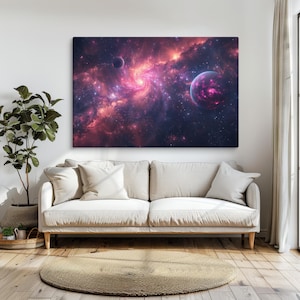 Galaxy Space Art Print, Cosmic Nebula and Planets Wall Art Decor ...