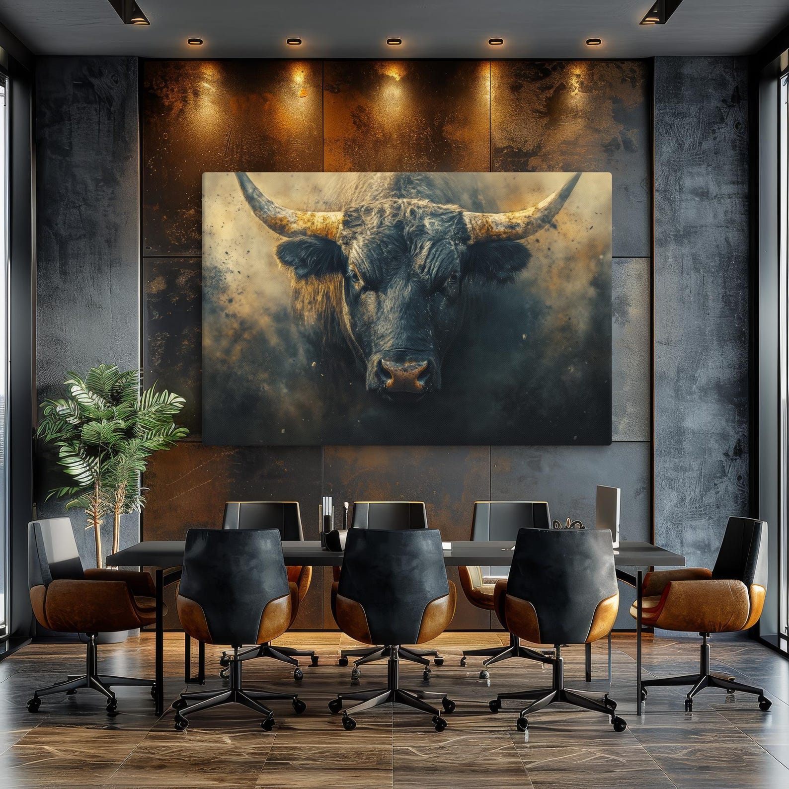 Powerful Bull in Dust Storm Art Print, Intense Animal Portrait Wall Art ...