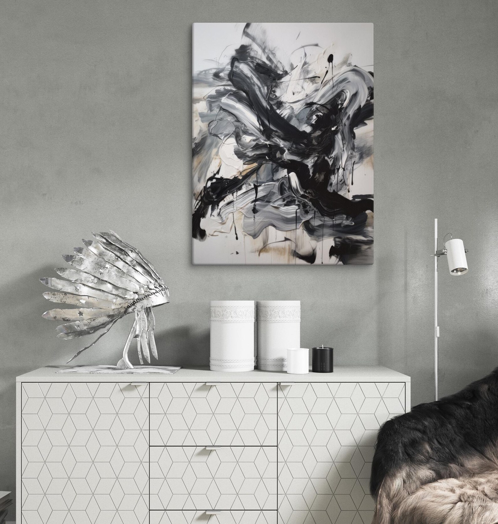 Monochrome Abstract Canvas: Black and White Textured Painting - Etsy