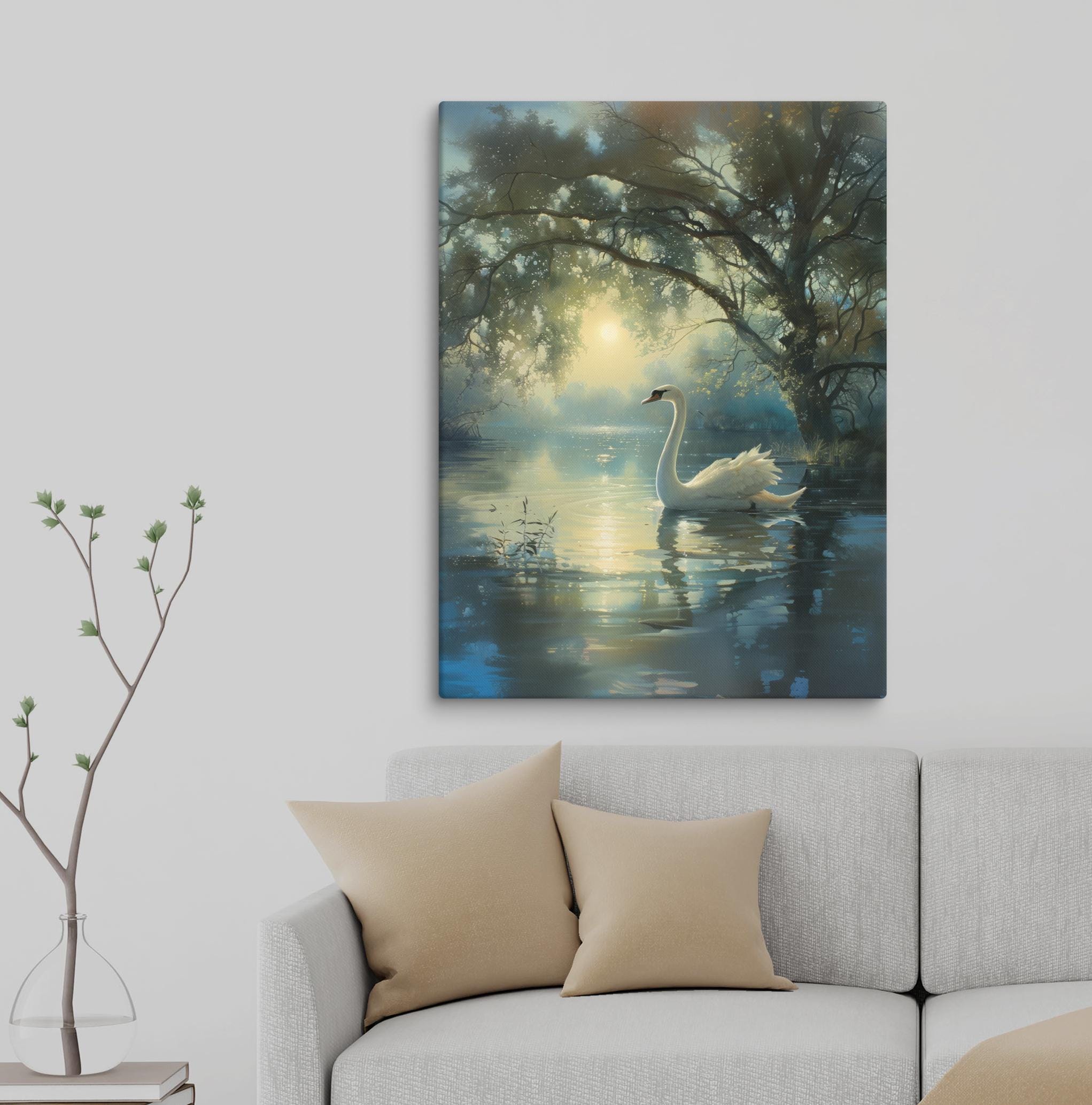 Canvas Elegant Swan at Dawn – Ready to Hang Wall Art, Serene Nature ...