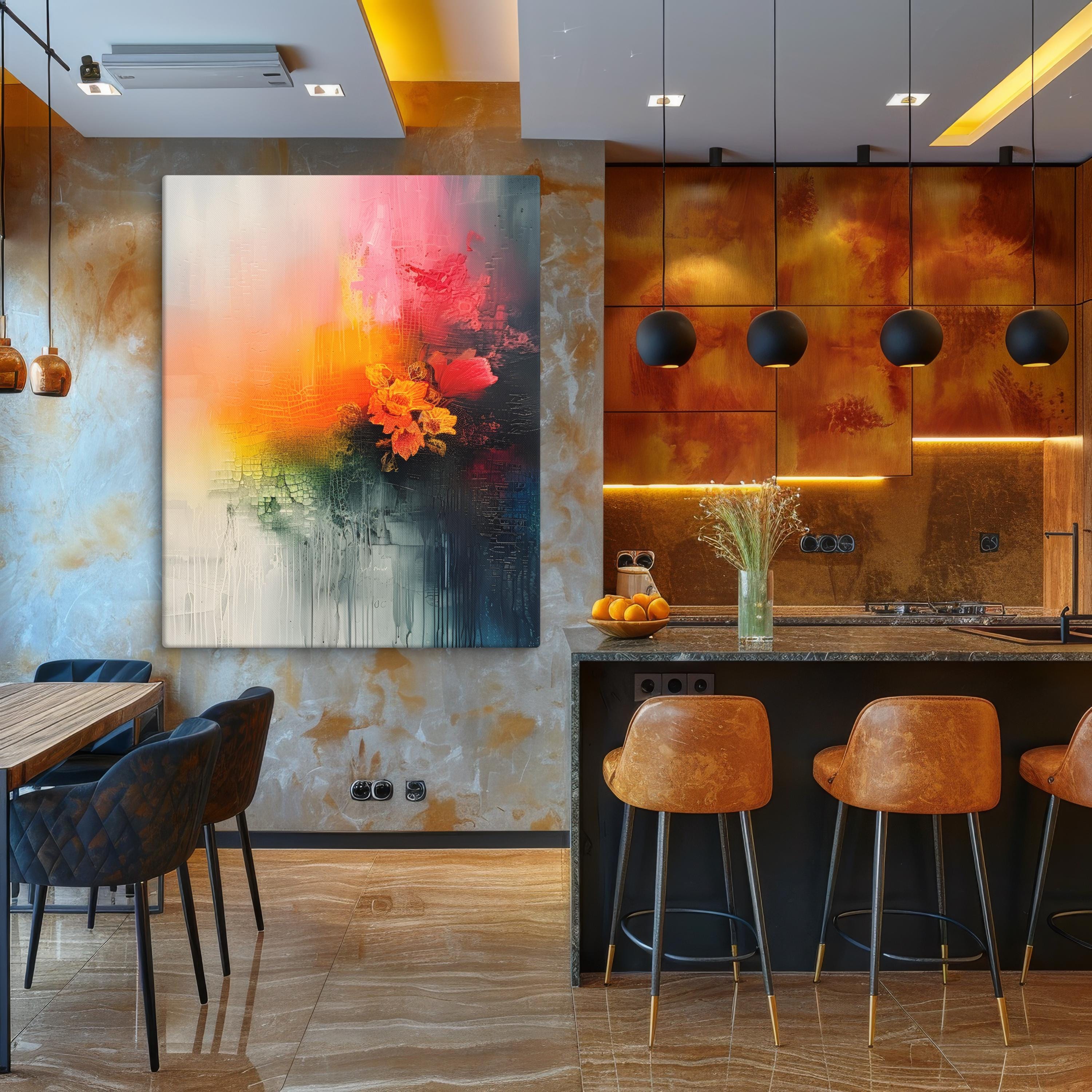 Vibrant Floral Abstract Canvas Art - Colorful Modern Wall Decor, Bright ...