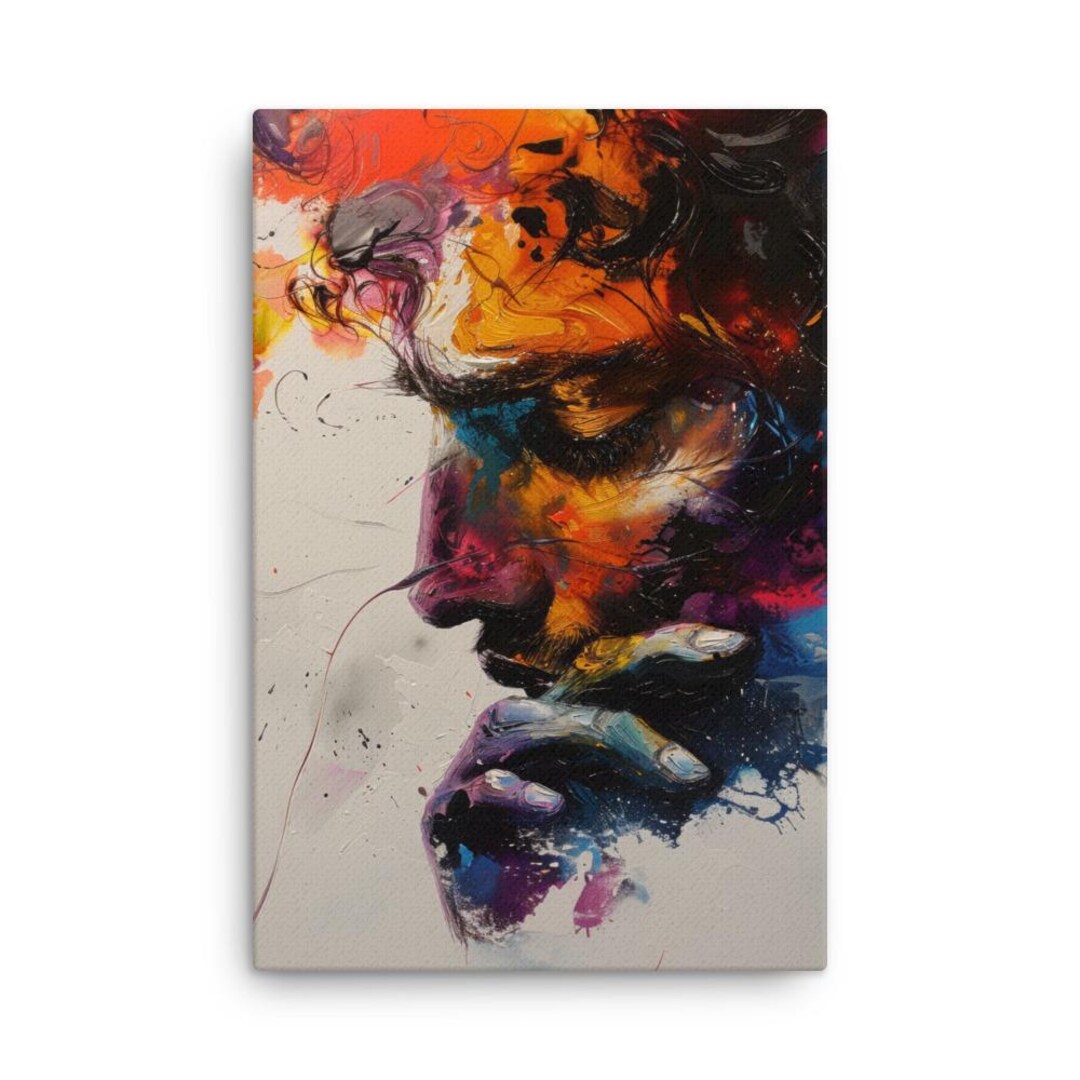 Introspective Blaze - Vibrant Abstract Portrait Wall Art, Modern Canvas ...