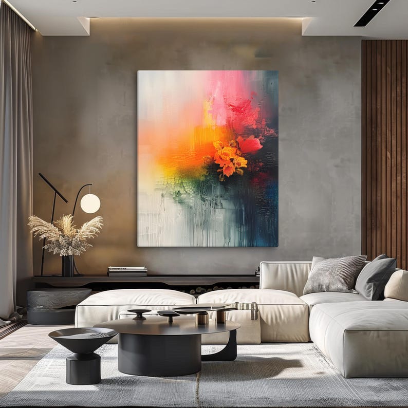 Vibrant Floral Abstract Canvas Art - Colorful Modern Wall Decor, Bright ...