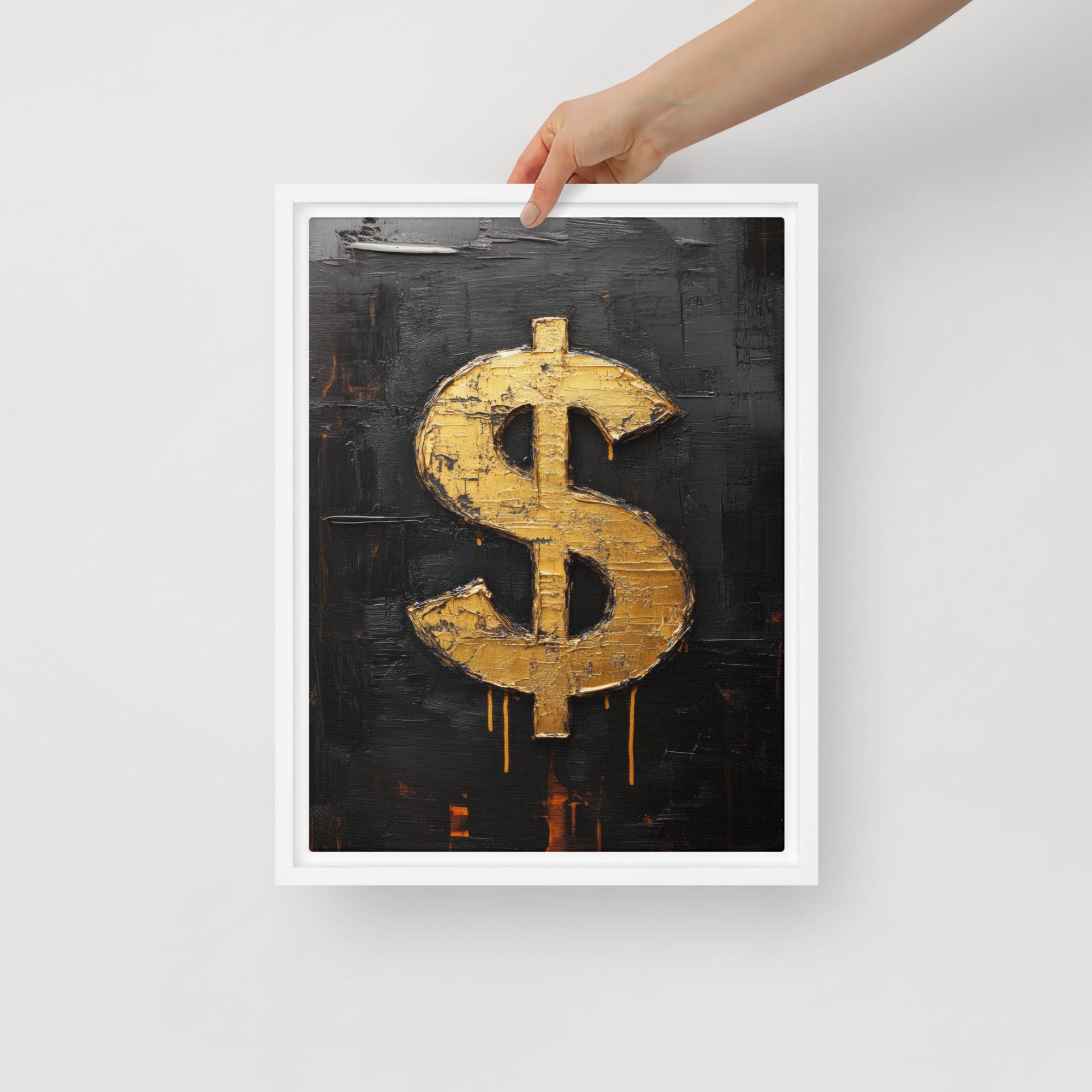 Framed Dollar Sign Canvas, Modern Money Wall Art, Luxury Gold Texture ...