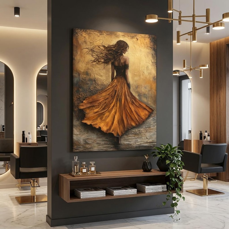 Elegant Woman in Gold Dress Canvas Print, Beauty Salon Wall Art ...