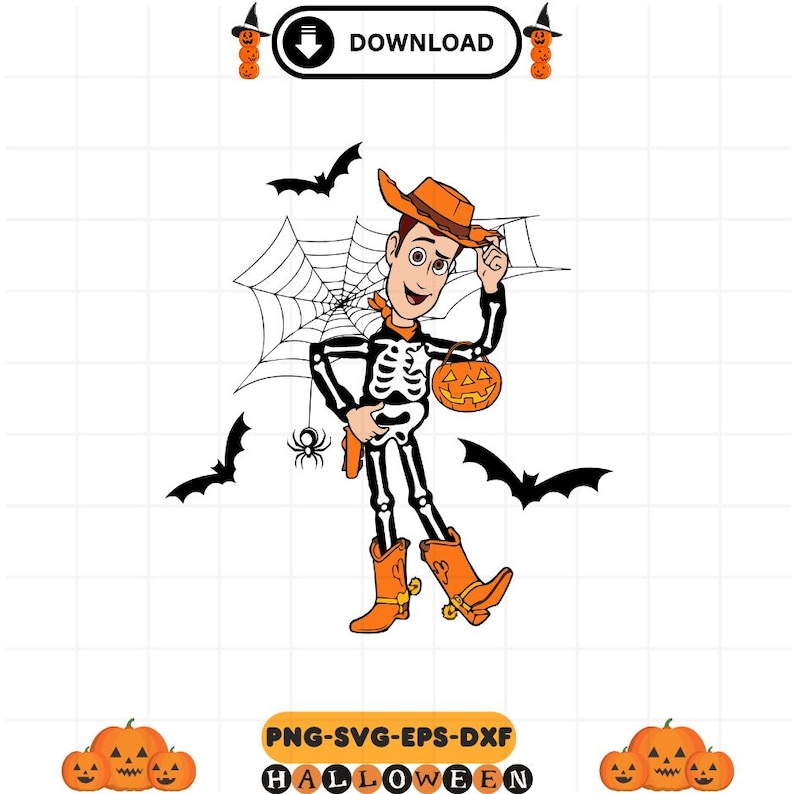 Woody Skeleton Halloween SVG PNG EPS, Toy Story Spooky Cowboy Clipart ...