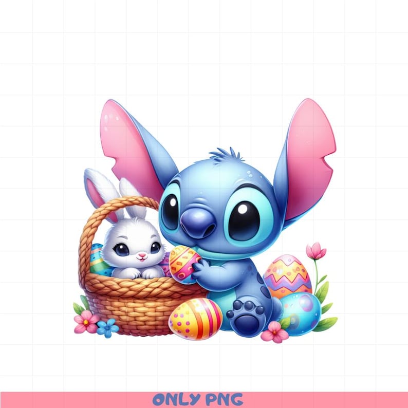 Happy Easter Stitch Png, Cute Easter Stitch Png, Colorful Eggs Png, Bunny Ear Png, April 17 ...