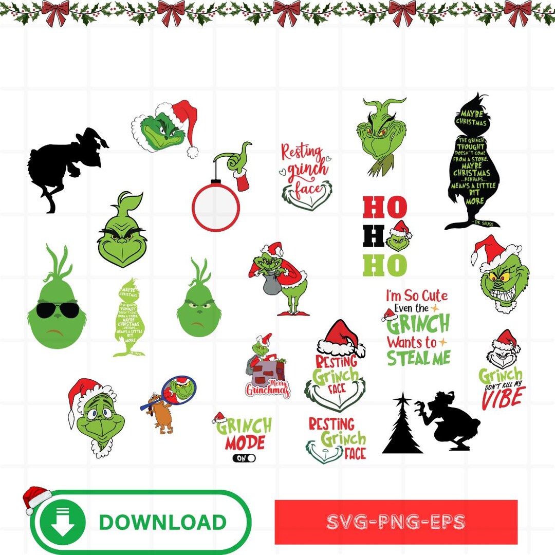 Grinch SVG Mega Bundle, Resting Grinch Face PNG, Merry Grinchmas ...