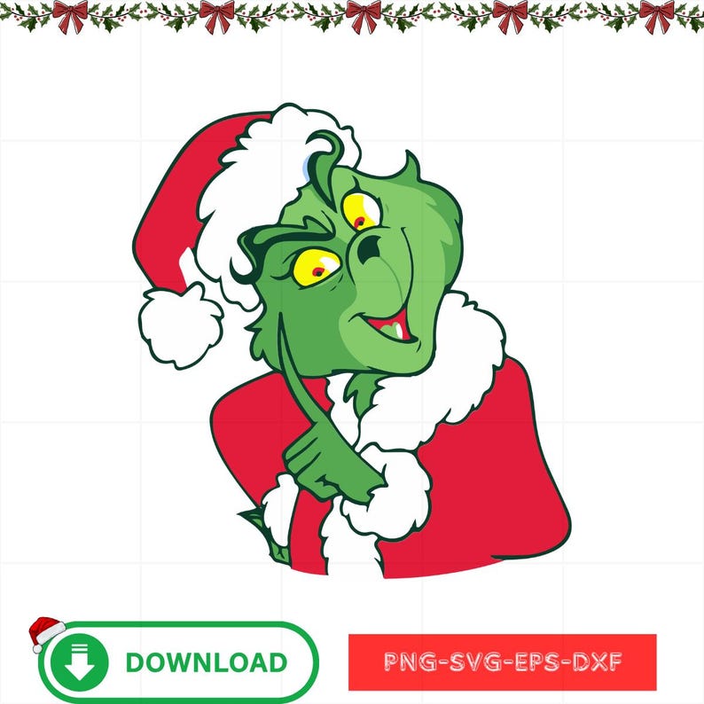 Grinch Santa Face Christmas PNG, Funny Grinch Clipart, Cute Holiday ...