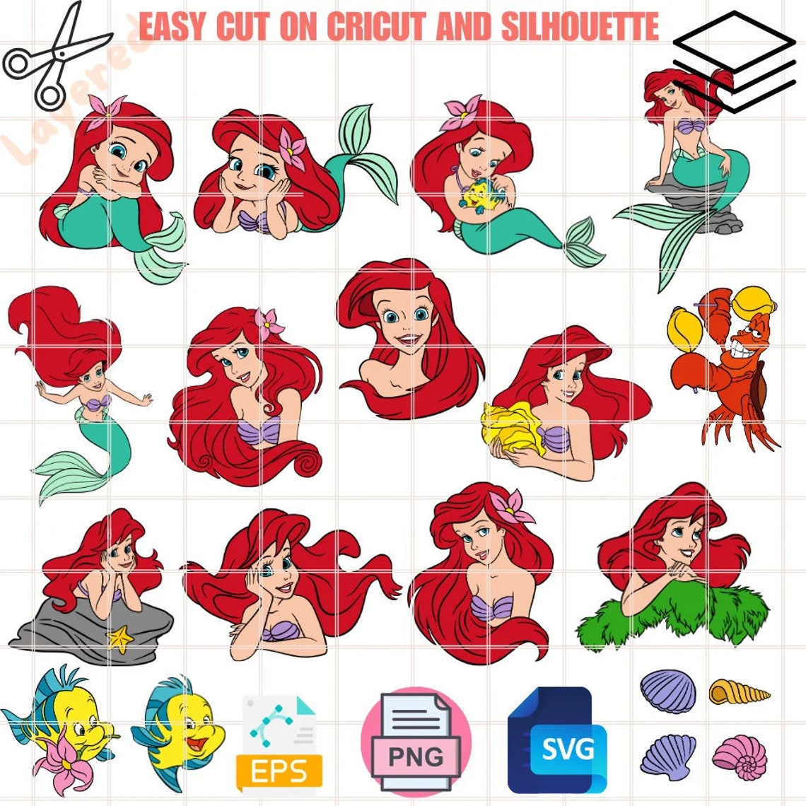 Layered Ariel Little Mermaid Svg Bundle, Instant Download, Bundle for ...